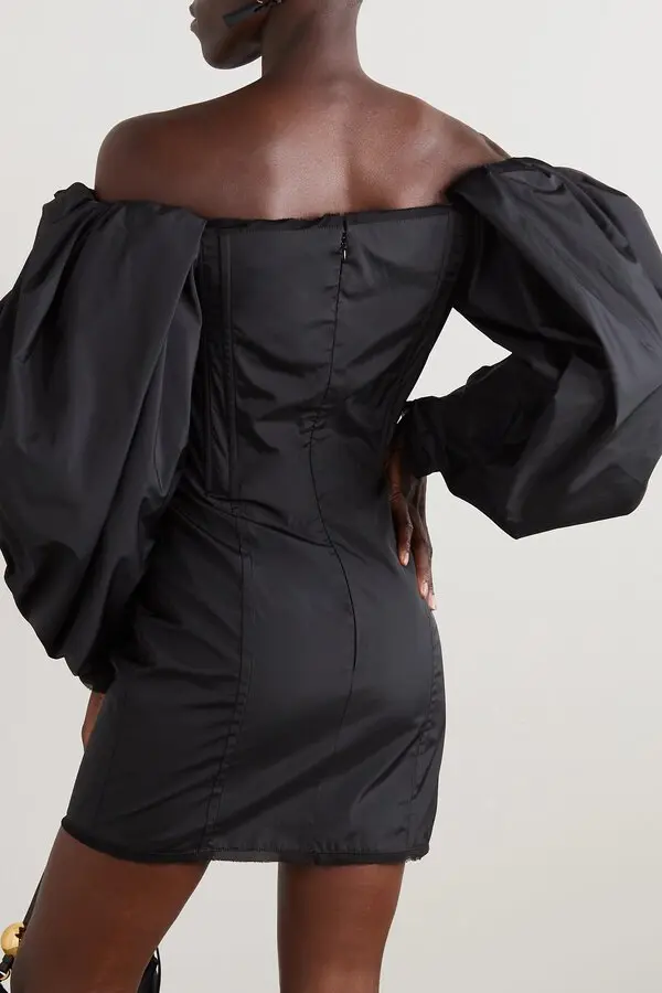 Jacquemus Off-the-shoulder Taffeta Mini Dress - Black