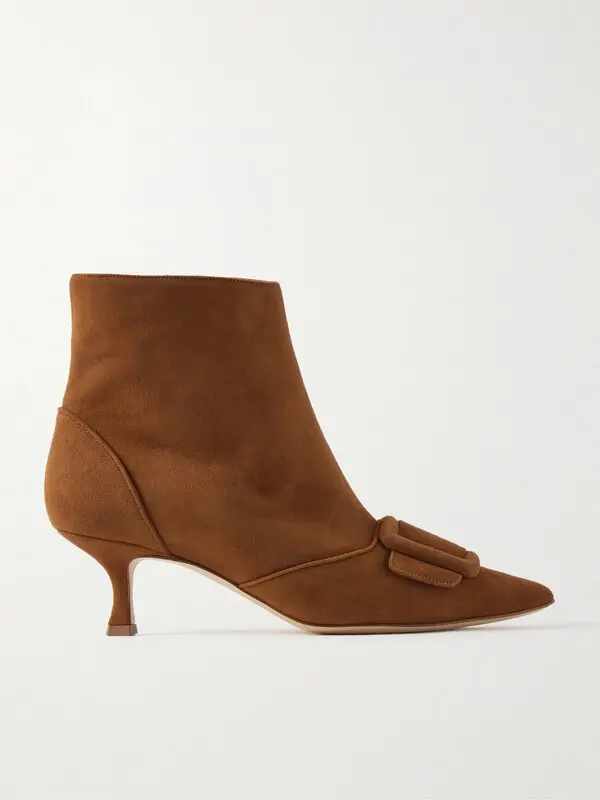 Manolo Blahnik Baylow 50 Buckled Suede Ankle Boots - Brown