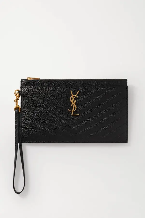 Saint Laurent Monogramme Quilted Textured-leather Pouch - Black