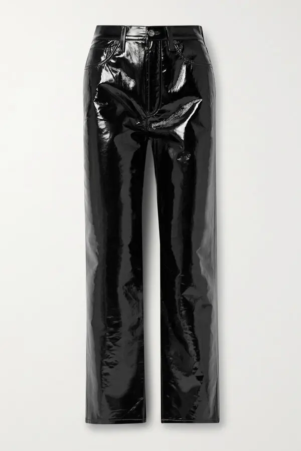 AGOLDE 90s Pinch Waist Recycled Patent Leather-blend Straight-leg Pants - Black