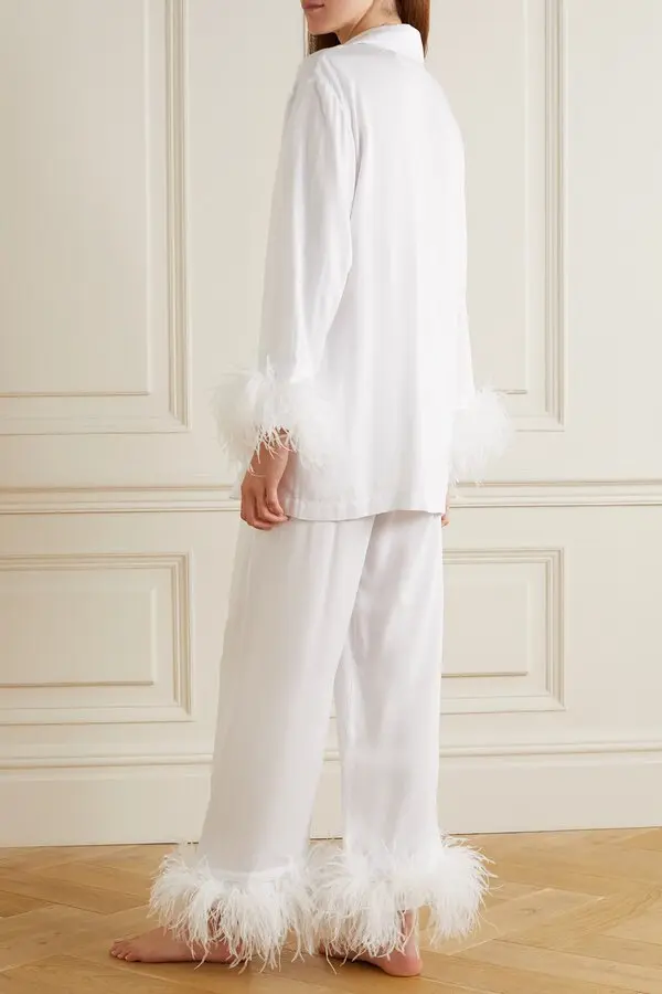 Sleeper Feather-trimmed Twill Pajama Set