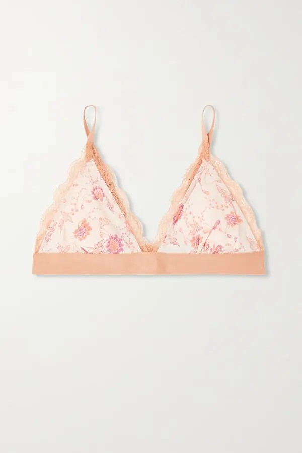 Love Stories Net Sustain Filippa Lace-trimmed Floral-print Recycled Crepe Soft-cup Triangle Bra - White