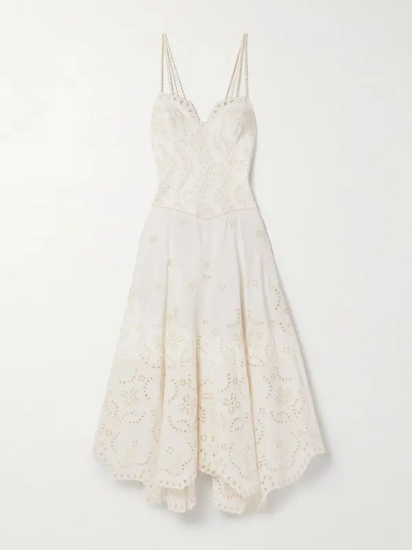 Charo Ruiz Ibiza Omelia Broderie Anglaise Cotton-blend Midi Dress - Neutrals