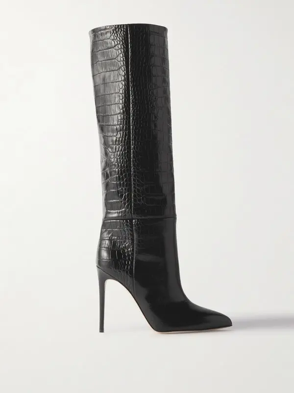 Paris Texas Stiletto 105 Croc-effect Leather Knee Boots