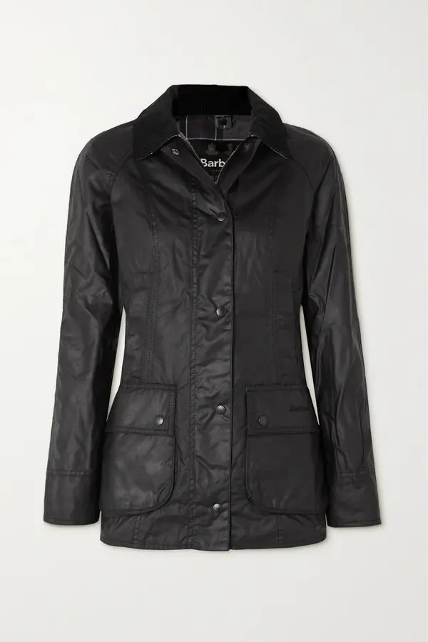 Barbour Beadnell Corduroy-trimmed Waxed-cotton Jacket