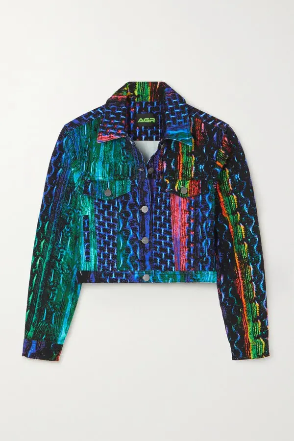 AGR Cropped Snake-print Denim Trucker Jacket