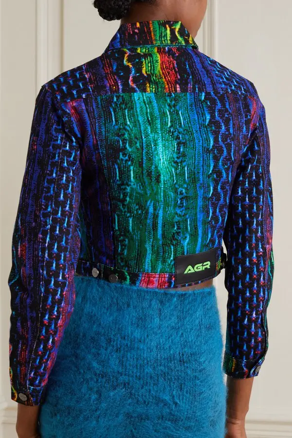 AGR Cropped Snake-print Denim Trucker Jacket