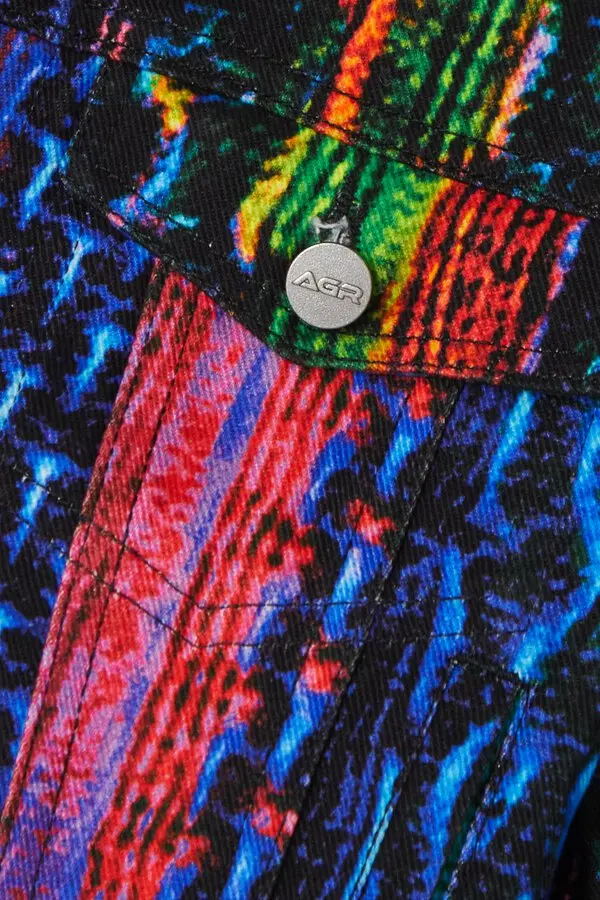 AGR Cropped Snake-print Denim Trucker Jacket