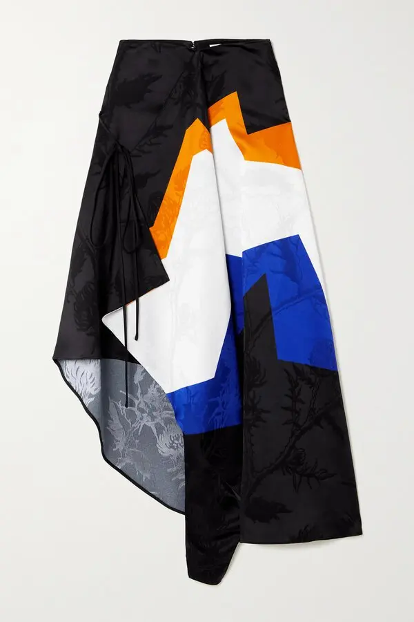 Loewe Asymmetric Draped Striped Satin-jacquard Midi Skirt - Black