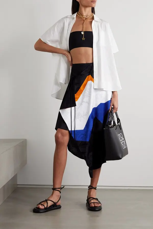 Loewe Asymmetric Draped Striped Satin-jacquard Midi Skirt