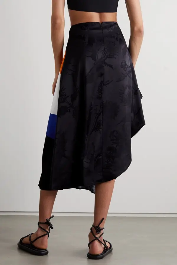 Loewe Asymmetric Draped Striped Satin-jacquard Midi Skirt