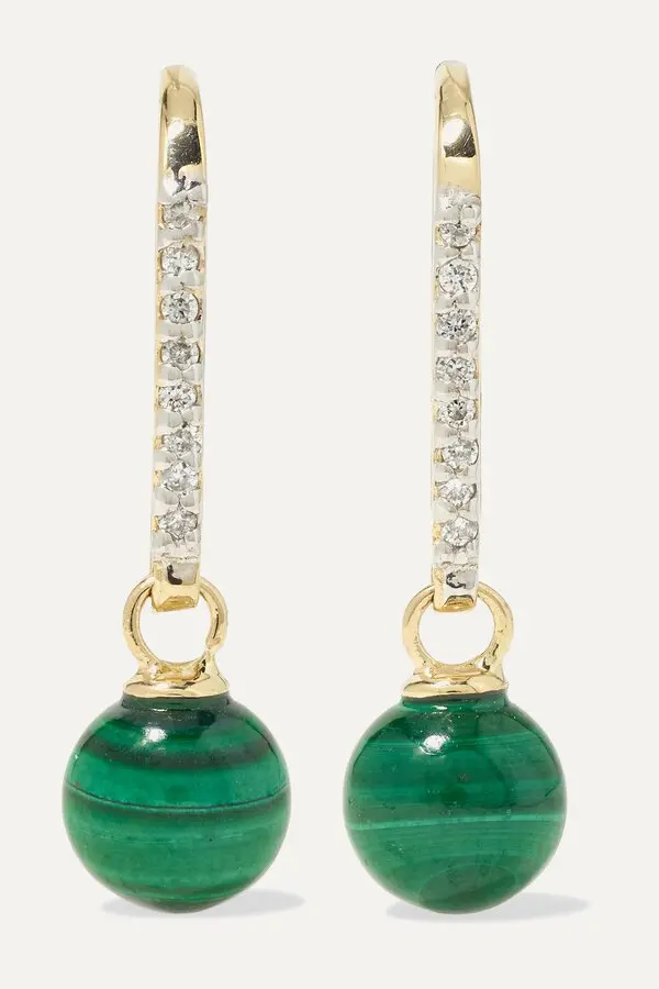 Mateo 14-karat Malachite And Diamond Drop Earrings - Gold