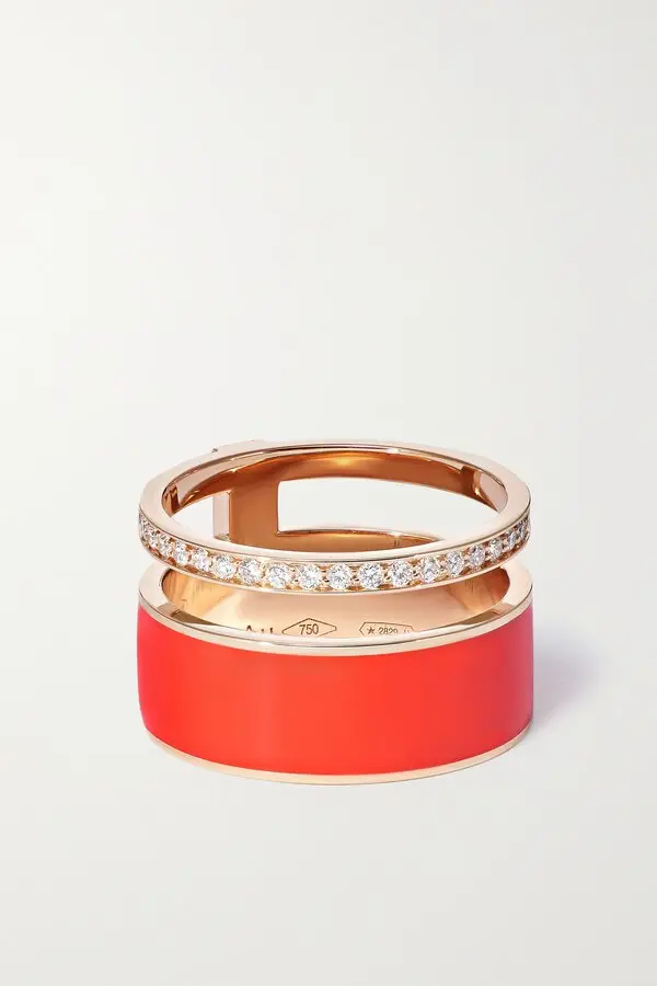 REPOSSI Berbere 18-karat Rose Gold, Lacquer And Diamond Ring - Red