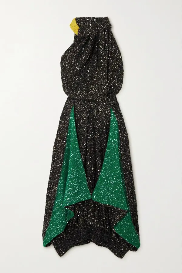 Loewe Asymmetric Cutout Sequined Maxi Dress - Black