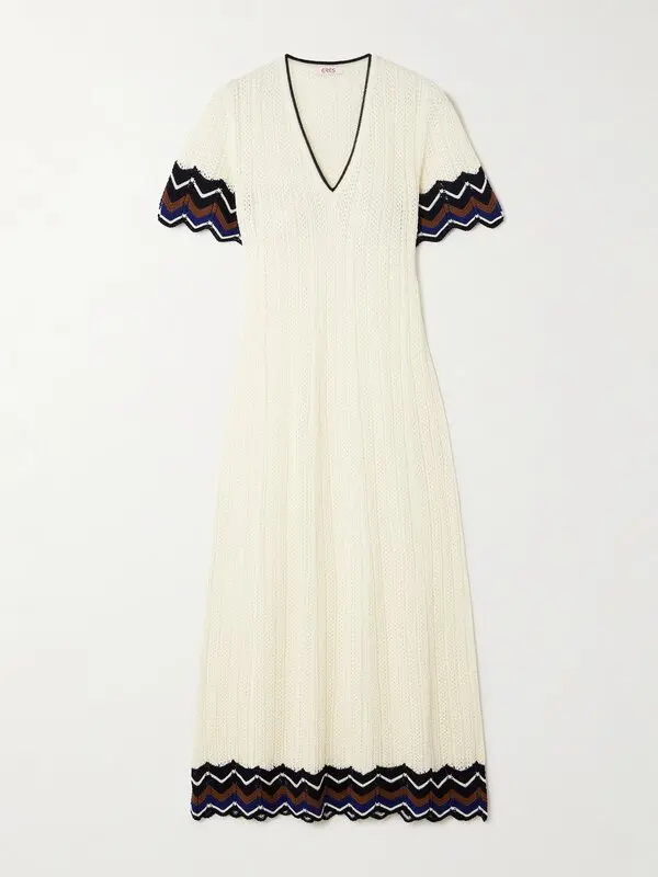 ERES Luna Striped Crocheted Cotton-blend Dress - White
