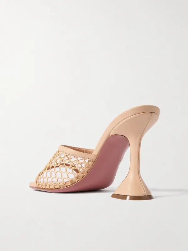 Amina Muaddi Lupita Fishnet And Leather Mules - Neutrals