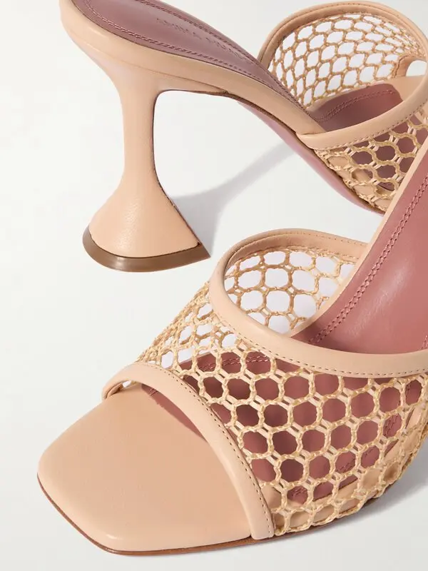 Amina Muaddi Lupita Fishnet And Leather Mules - Neutrals