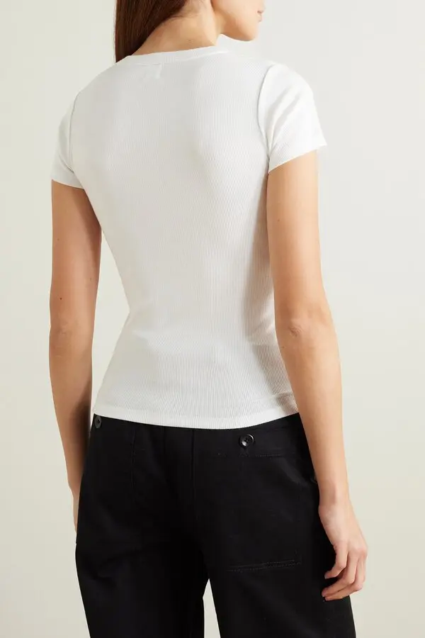 LESET Kelly Ribbed Stretch-cotton Jersey T-shirt - White
