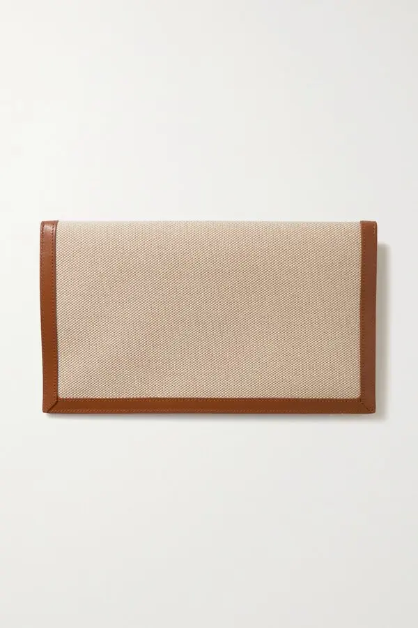 Saint Laurent Uptown Leather-trimmed Cotton-canvas Pouch - Brown