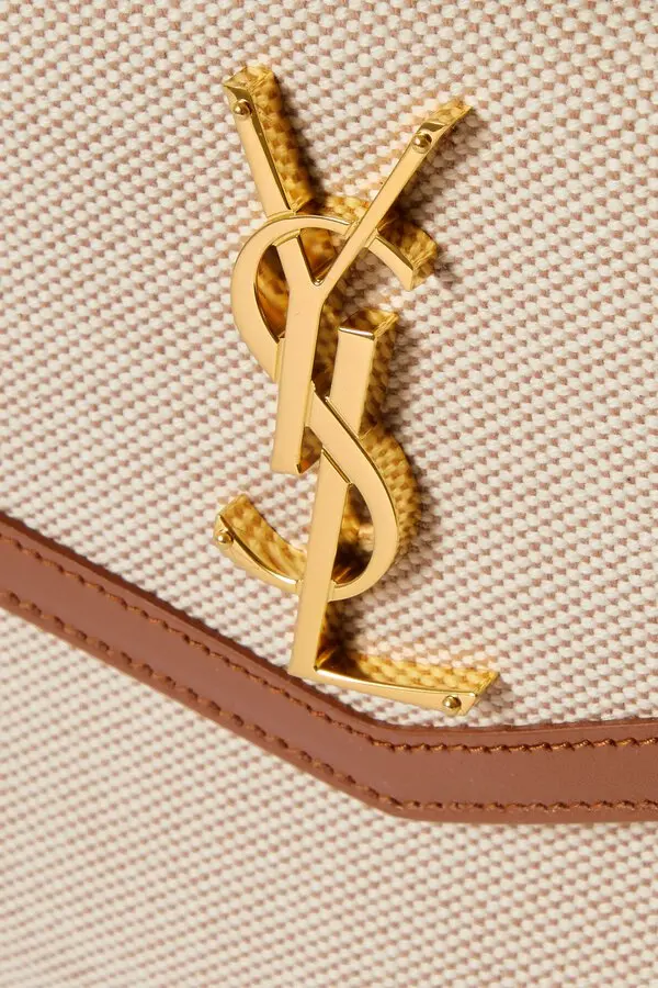 Saint Laurent Uptown Leather-trimmed Cotton-canvas Pouch - Brown