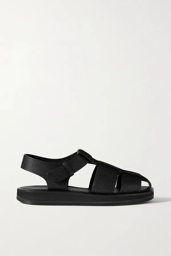 THE ROW Fisherman Woven Textured-leather Sandals - Black