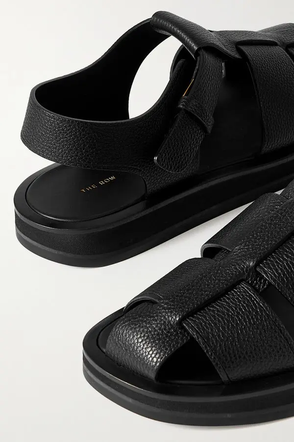 THE ROW Fisherman Woven Textured-leather Sandals - Black