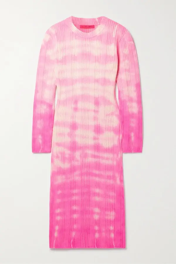 THE ELDER STATESMAN Sonar Tie-dyed Ribbed Cashmere Midi Dress - Pink