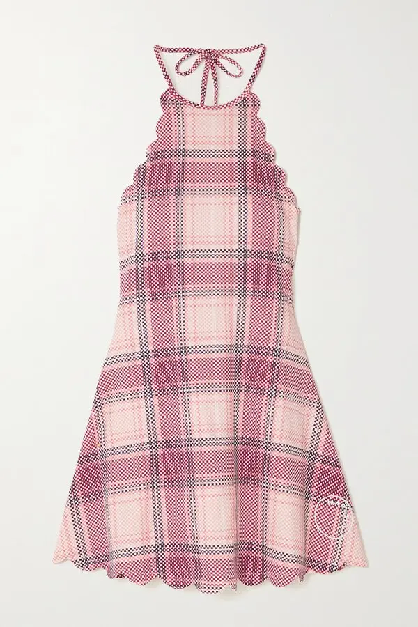 Marysia Bianca Scalloped Checked Seersucker Halterneck Tennis Dress - Pink