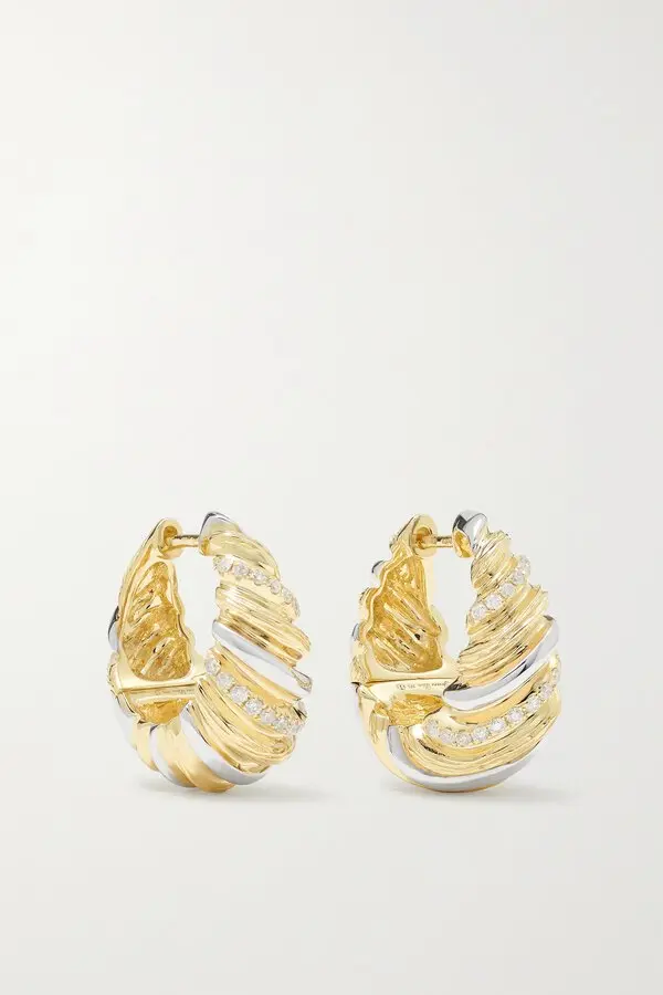 Yvonne Léon 9-karat Diamond Hoop Earrings - Gold