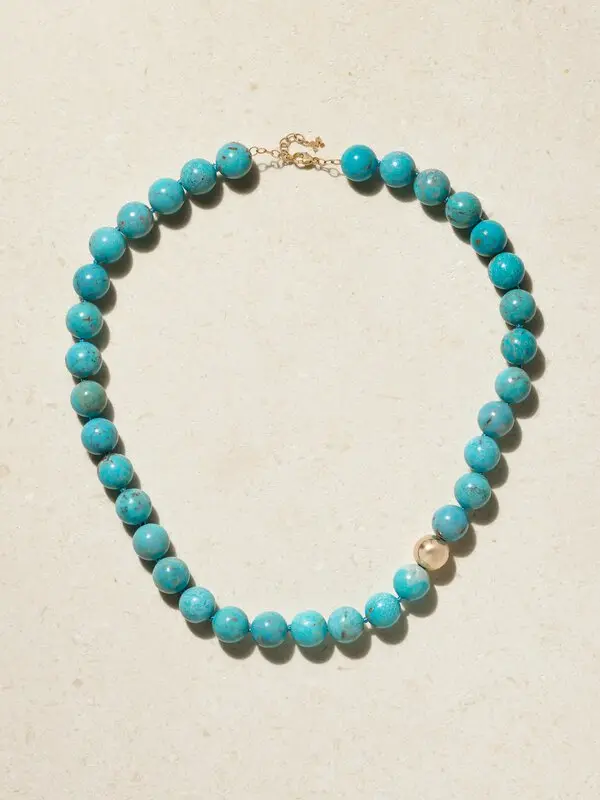Mateo 14-karat Turquoise Beaded Necklace - Gold
