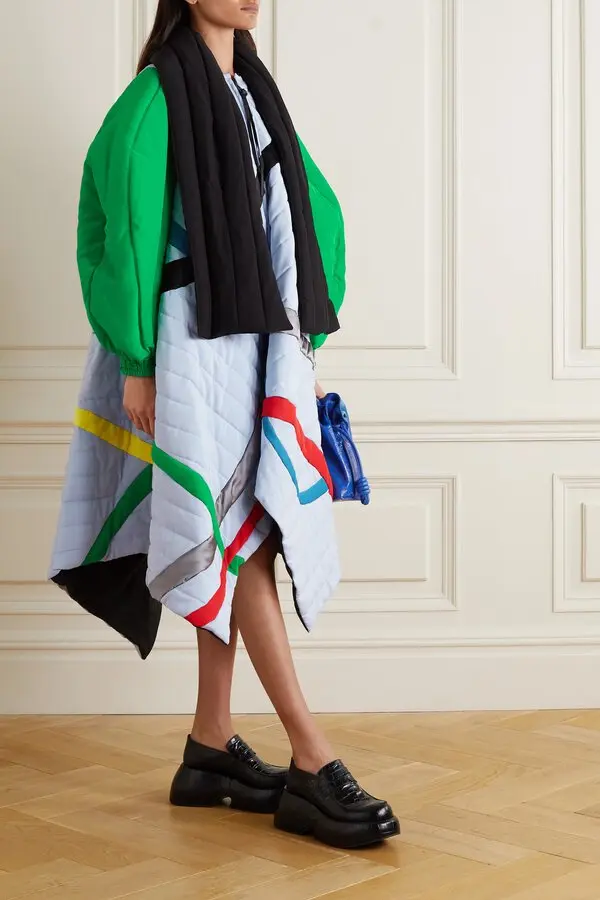 Loewe Scarf-detailed Leather-trimmed Quilted Shell Coat