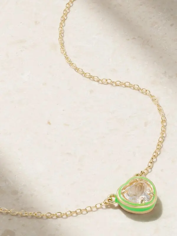 Alison Lou Heart 14-karat Topaz And Enamel Necklace - Gold