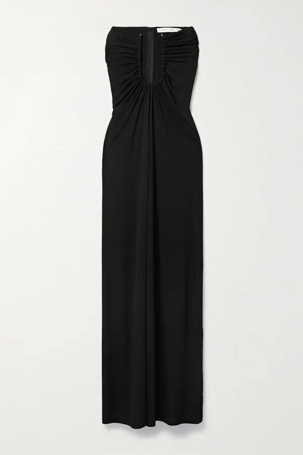 Christopher Esber Arced Palm Strapless Gathered Maxi Dress - Black