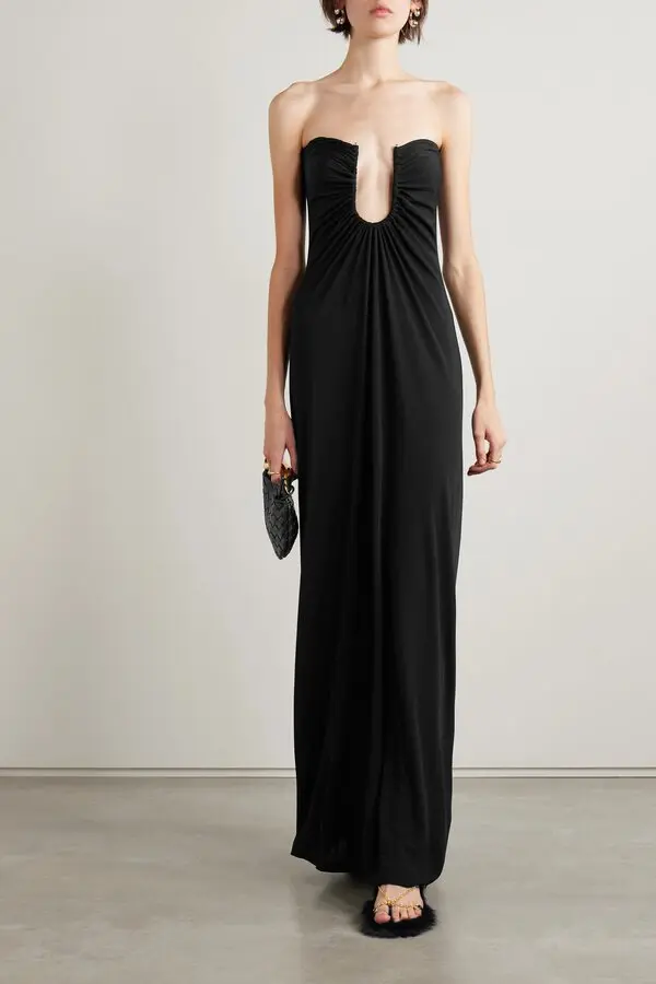 Christopher Esber Arced Palm Strapless Gathered Maxi Dress - Black