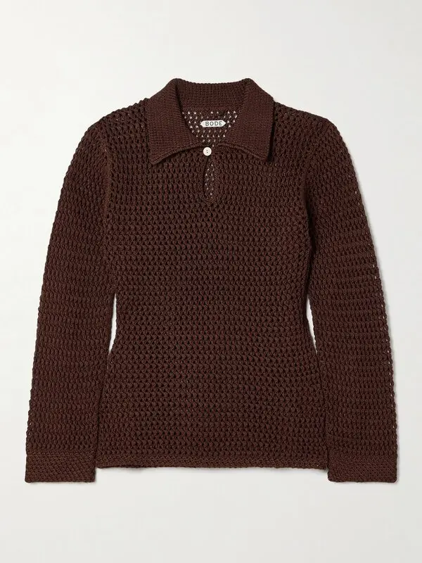 BODE Willows Crocheted Cotton Polo Shirt - Brown