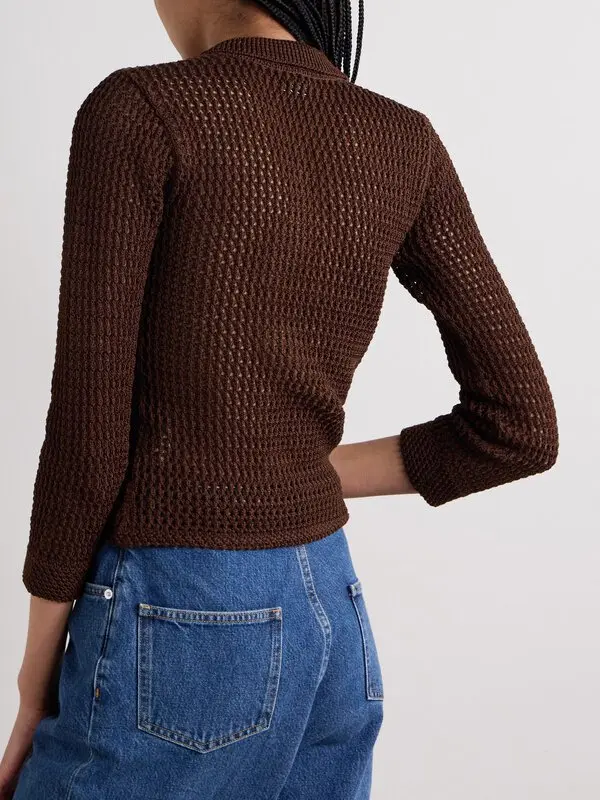 BODE Willows Crocheted Cotton Polo Shirt - Brown