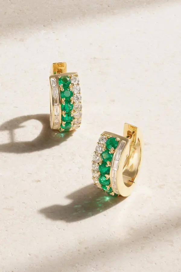 ANITA KO Lola 18-karat Gold, Emerald And Diamond Hoop Earrings - Green