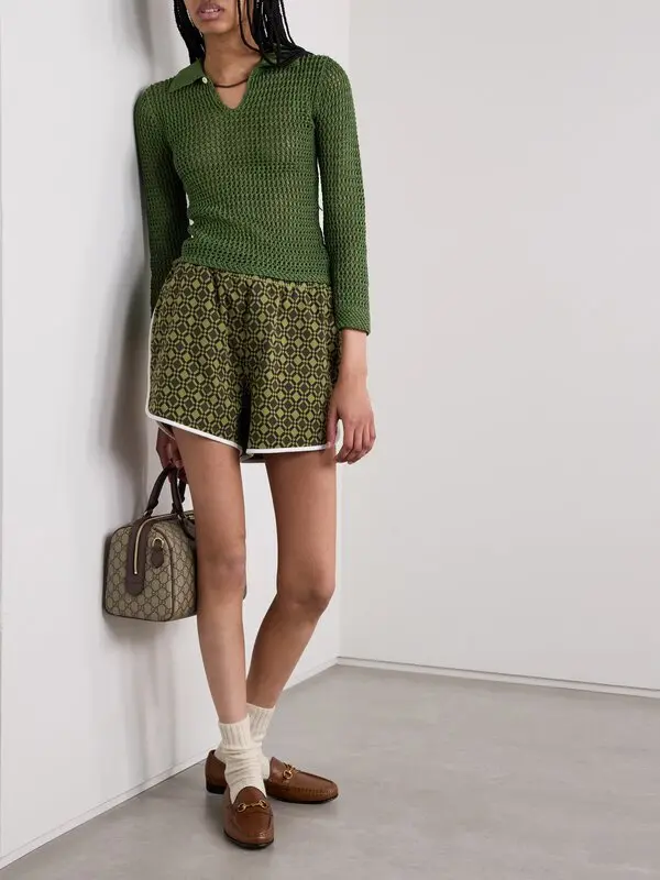 BODE Willows Crocheted Cotton Polo Shirt - Green