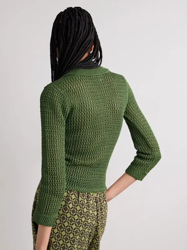 BODE Willows Crocheted Cotton Polo Shirt - Green