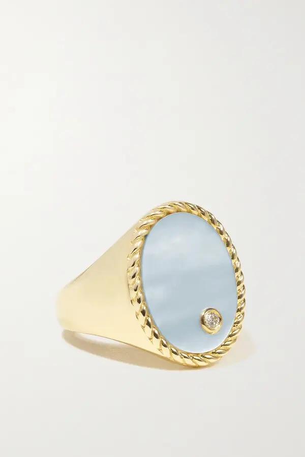 Yvonne Léon 9-karat Signet Ring With Mother-of-pearl And Diamond - Gold