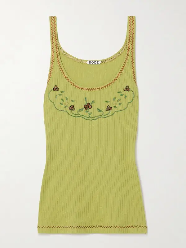 BODE Dahlia Bead-embellished Ribbed Tank
