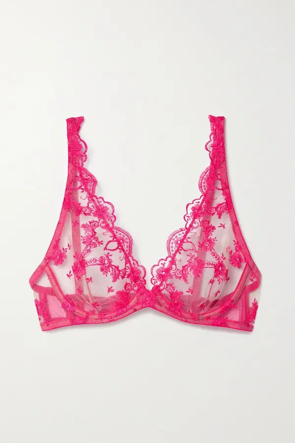 I.D. Sarrieri Net Sustain Lolita Embroidered Tulle Underwired Triangle Bra - Pink