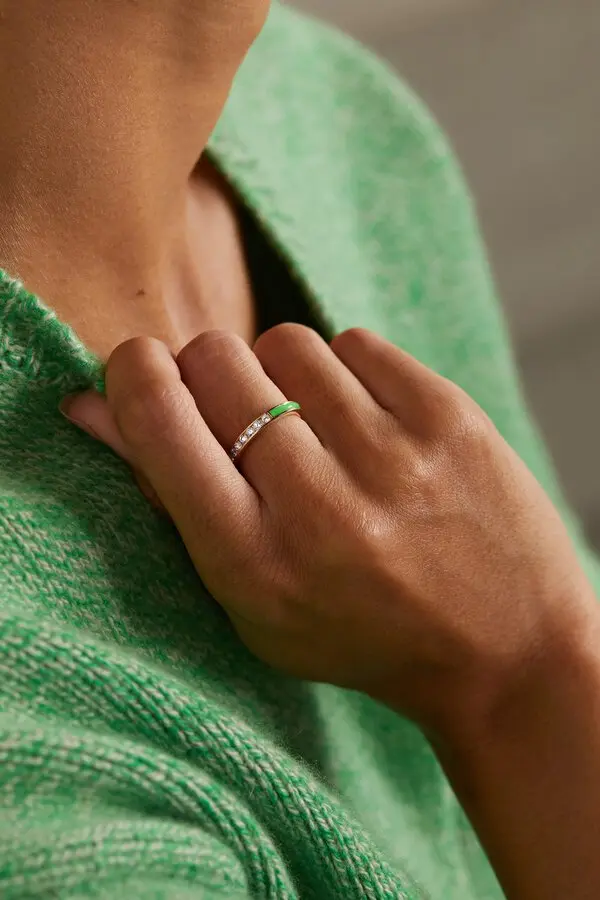 Alison Lou Linear 14-karat Diamond And Enamel Ring