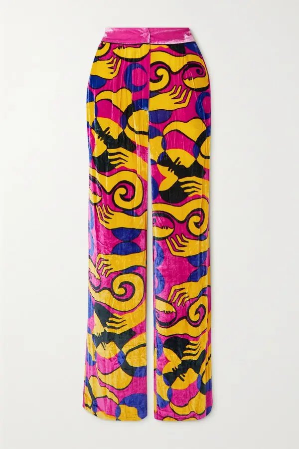SLEEPING WITH JACQUES Net Sustain Printed Velvet Pants - Pink