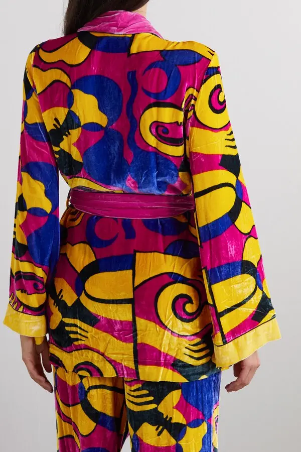 SLEEPING WITH JACQUES Net Sustain Bon Vivant Belted Printed Velvet Robe