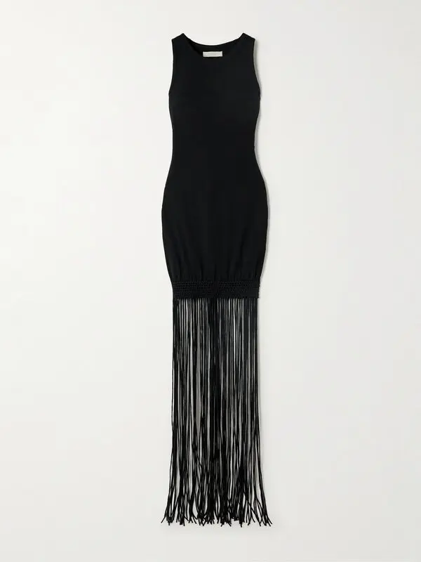 Faithfull The Brand Maceio Braided Fringed Cotton-jersey Dress - Black