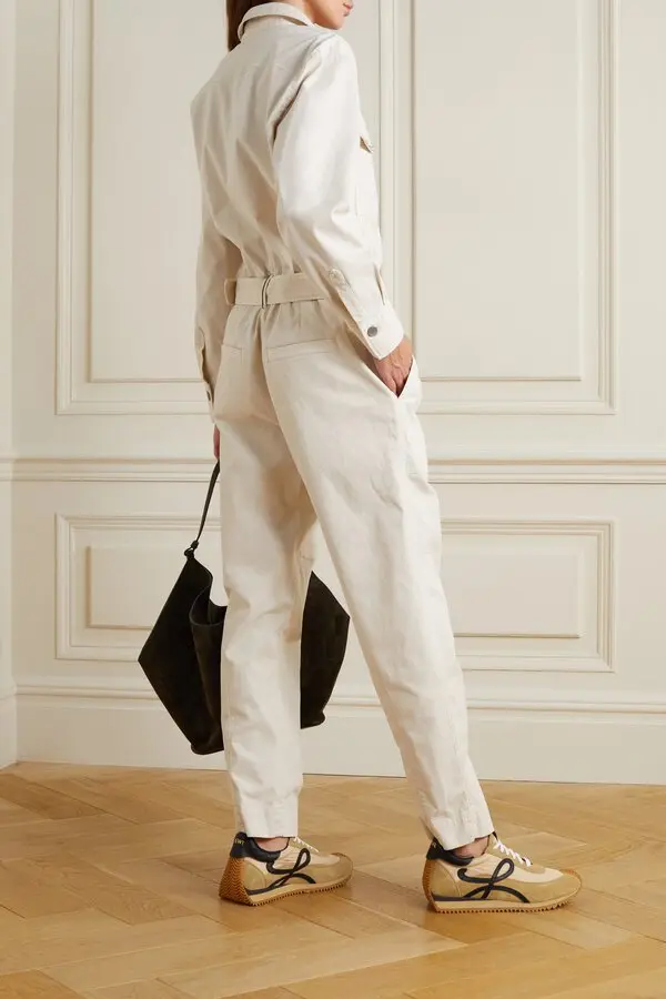 Brunello Cucinelli Belted Bead-embellished Cotton-blend Drill Jumpsuit