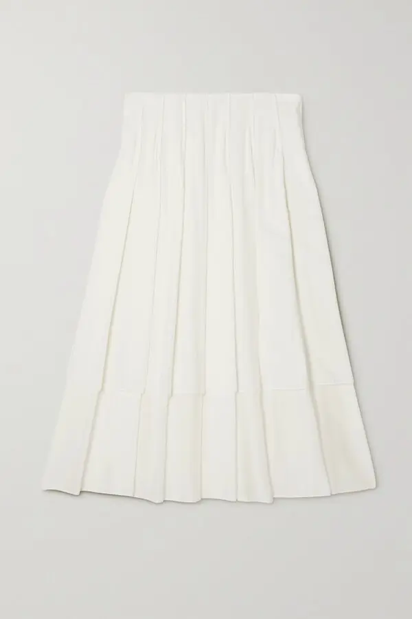 THE ROW Mirons Pleated Woven Midi Skirt