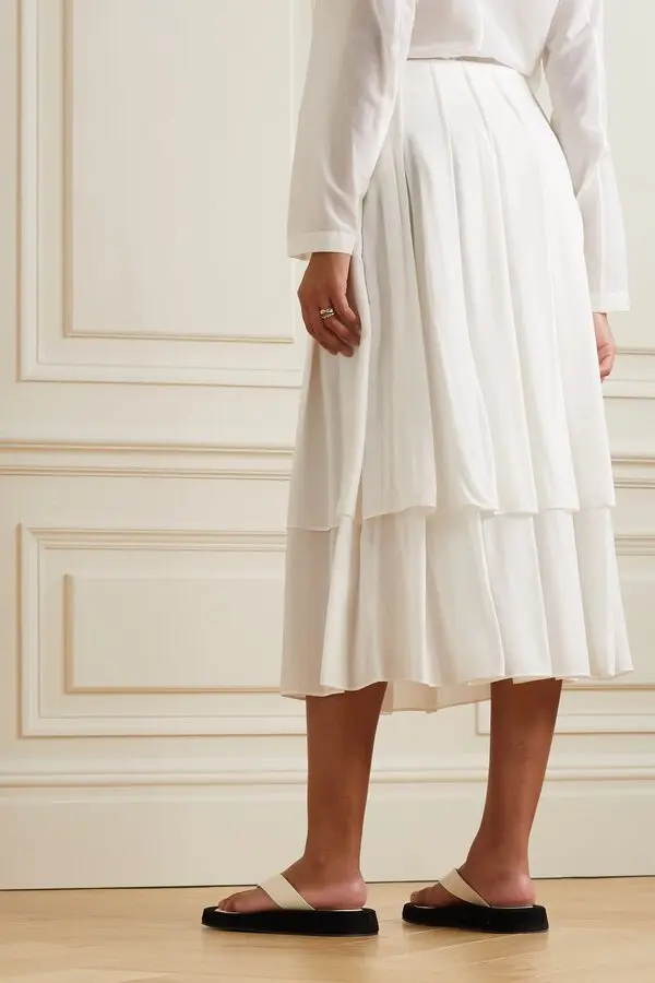 THE ROW Mirons Pleated Woven Midi Skirt