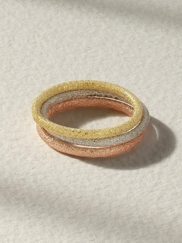 Carolina Bucci Set Of Three 18-karat Rings With Florentine Finish - Gold